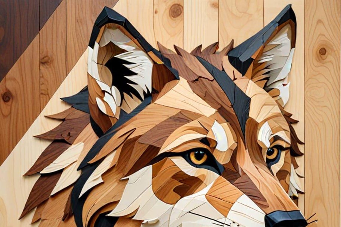 Wolf Intarsia Pattern: Wood Marquetry, Diamond Painting (digital ...