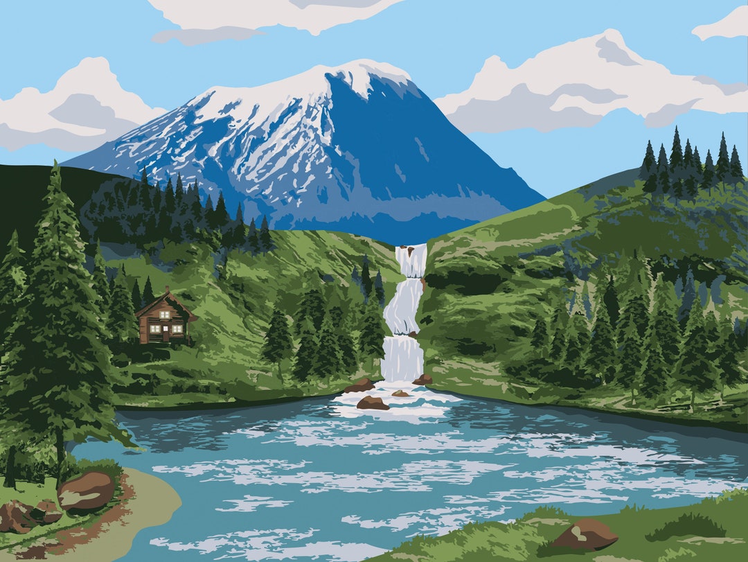 Paint by Numbers Kit MOUNTAIN WATERFALL Painting Kit, Acrylic ...