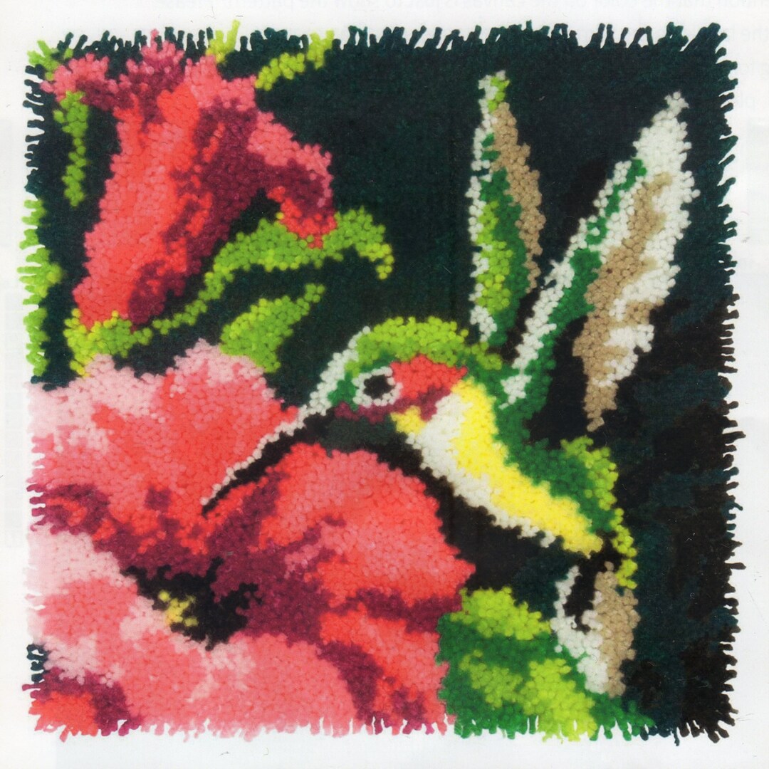 Latch Hook Rug Kit HUMMINGBIRD BIRD and FLOWER Animal Floral Rug 19.6 X ...