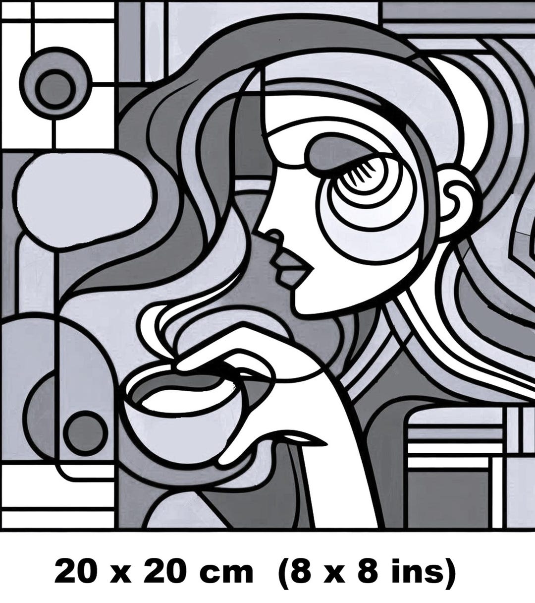 Picasso Coffee Girl V4 Intarsia Pattern for Wood, Marquetry, Diamond ...