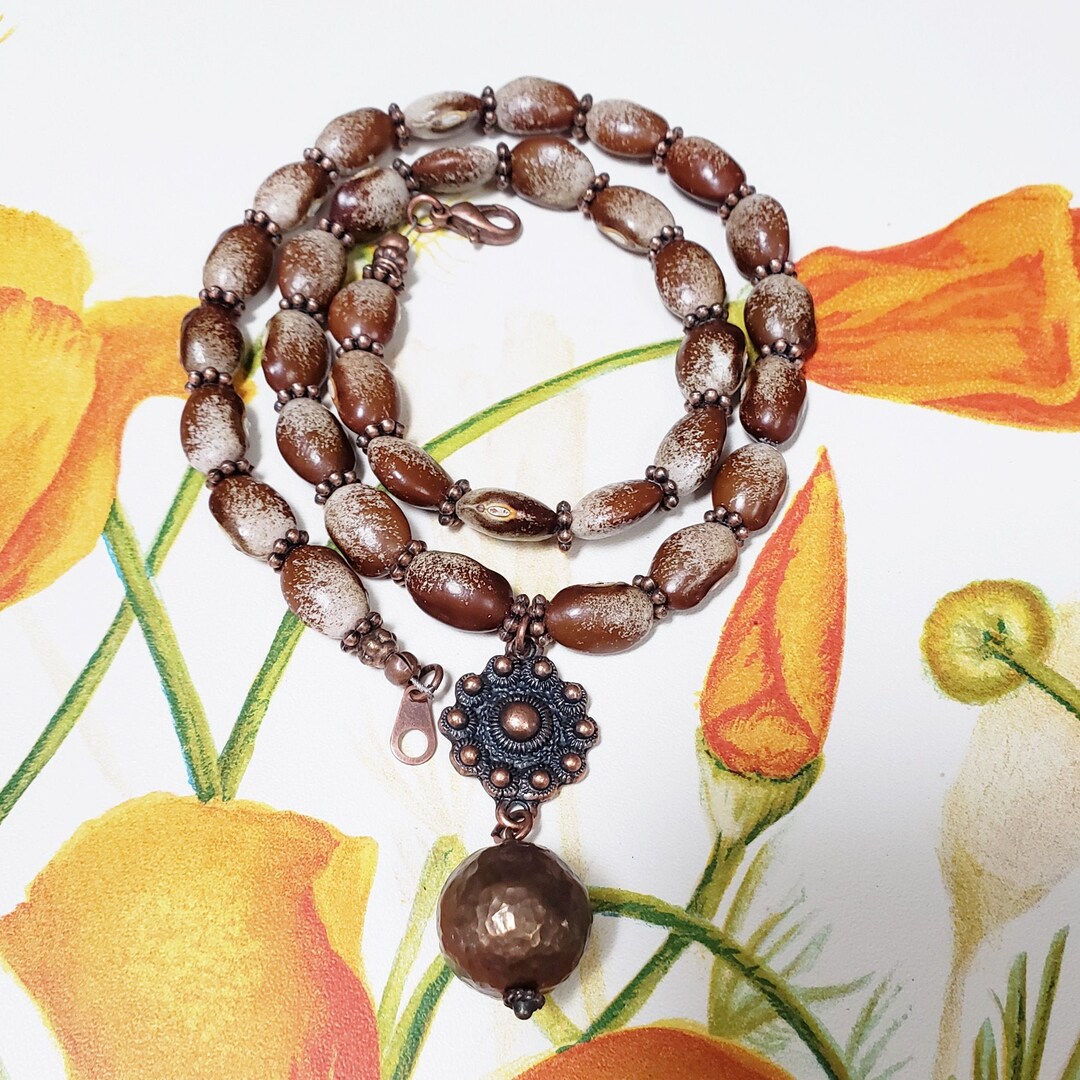 GG-138) Turkey Craw Bean Necklace, Organically Grown in Michigan. - Etsy