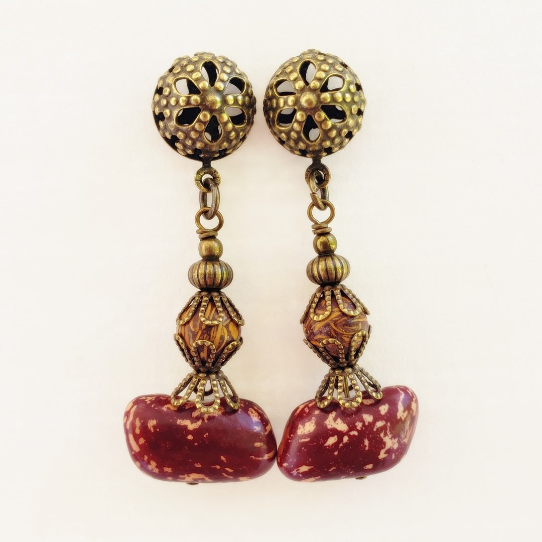 GG-146E Jesse Fisk Heirloom Bean Post Earrings. - Etsy