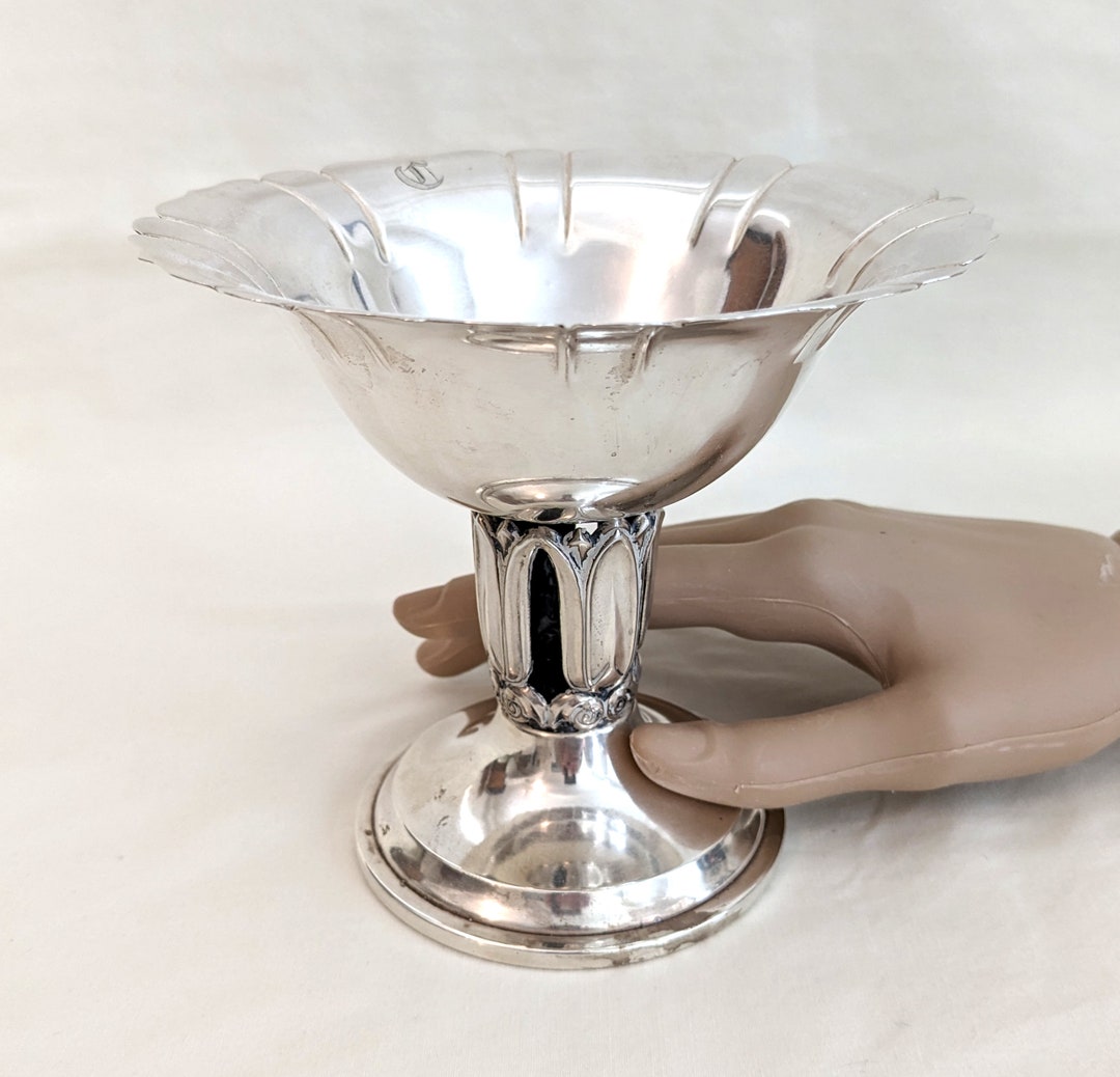 Art Deco Sterling Silver Compote: Etched Monogram, Fluted Bowl - Etsy