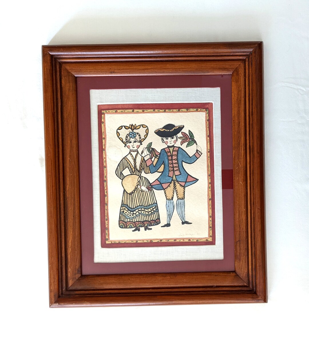 Emily Hollinger "a Lady and a Gentleman" Framed Watercolor Painting of ...
