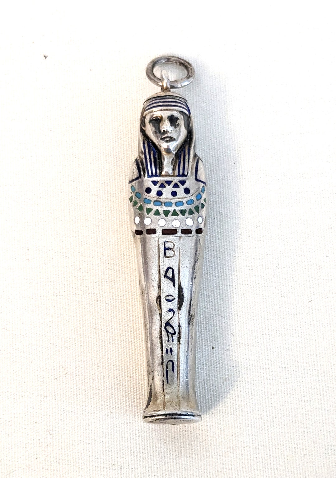 Egyptian Silver Mummy Sarcophagus Pendant, Colored Enamel, 2 L X 1/2 W ...