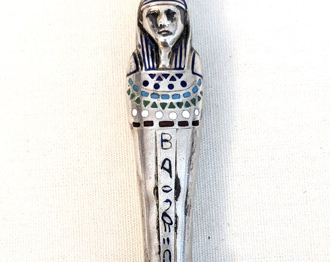 Egyptian Silver Mummy Sarcophagus Pendant, Colored Enamel, 2 L X 1/2 W ...