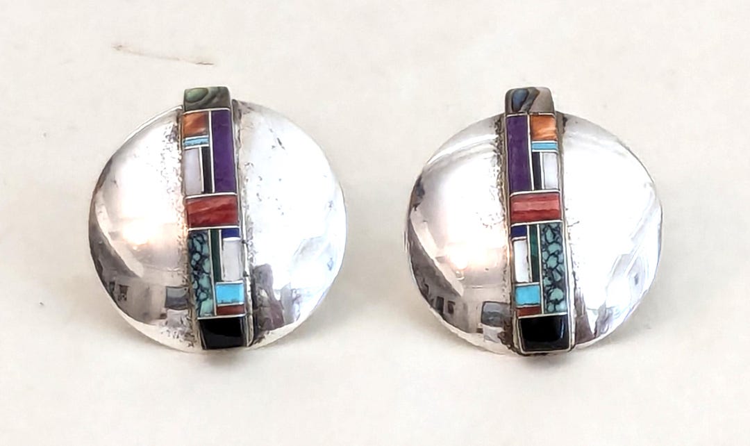 Frank Chee Navajo Sterling Silver Inlay Clip on Earrings - Etsy