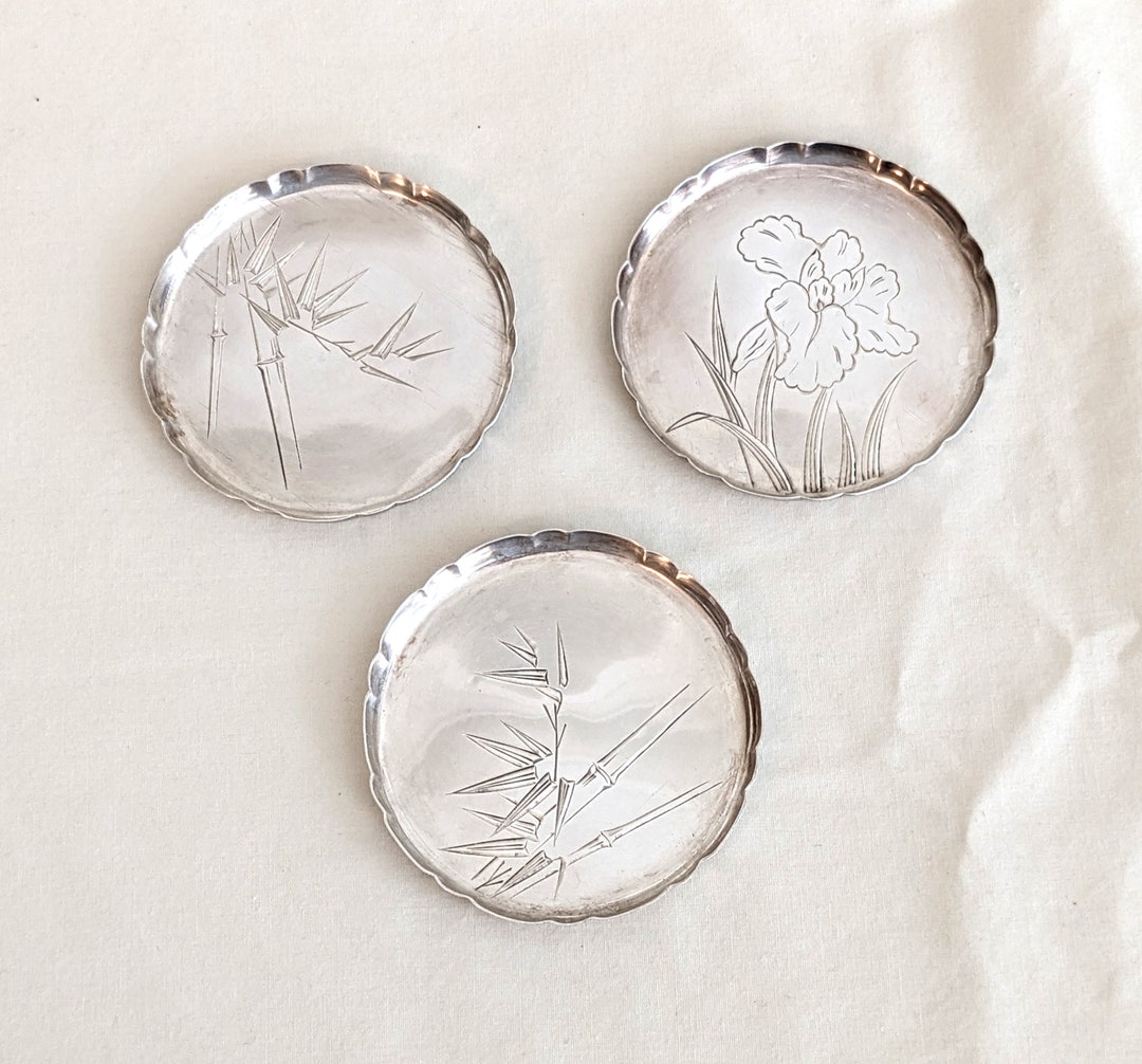 3 Japanese .999 Silver Drink Coasters Iris and Bamboo Motif - Etsy