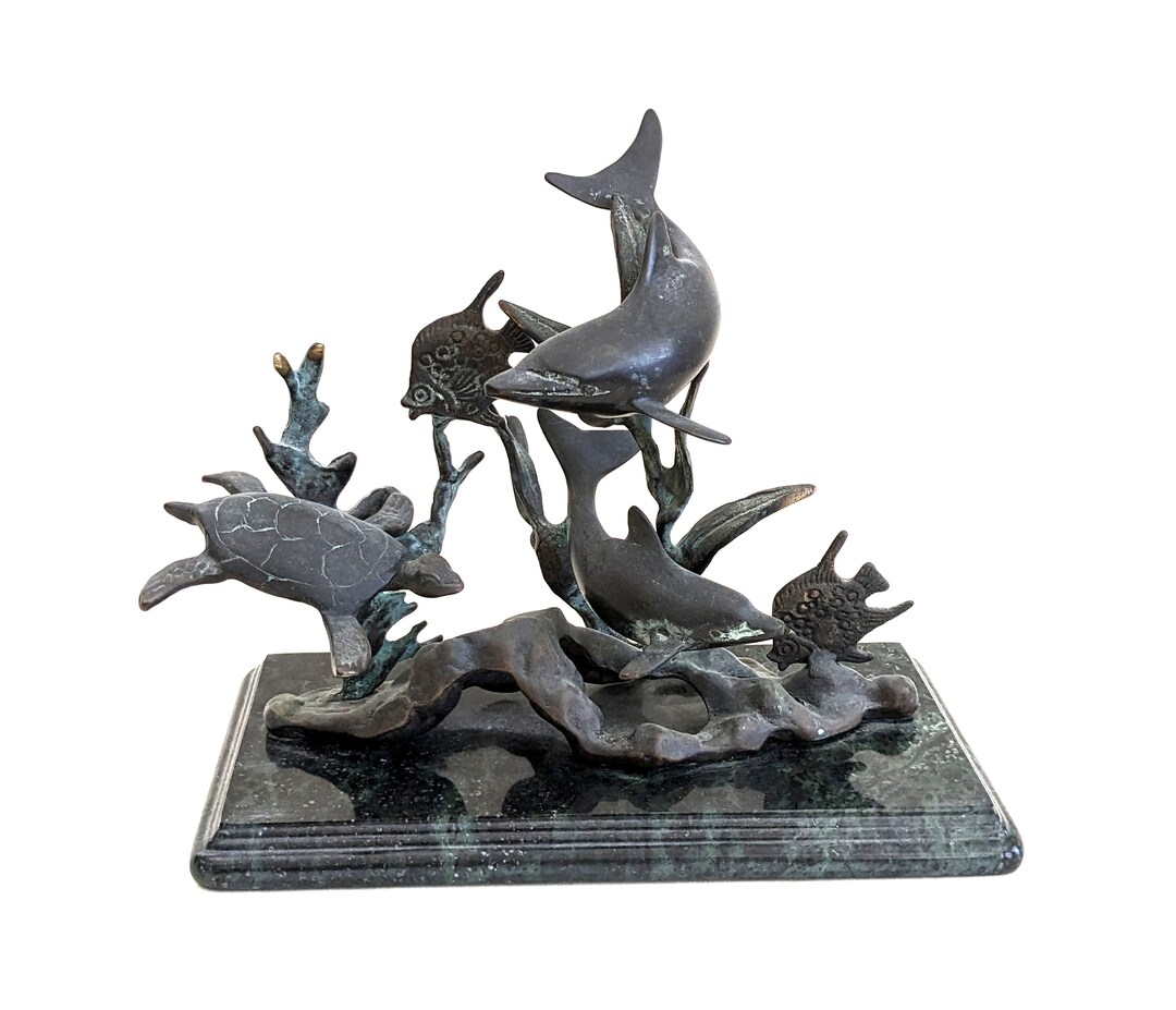 Patinated Brass Dolphin Sculpture: Seaworld Tabletop Decor - Etsy