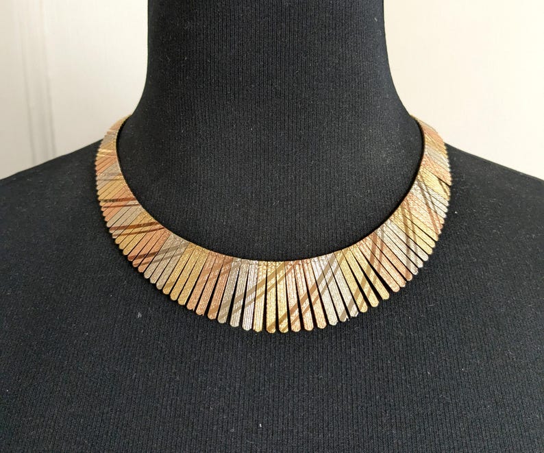 14k Tri-color Gold Italian Cleopatra Collar Necklace, 17 Inches Long ...