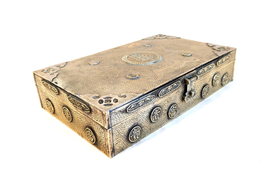 Chinese Republic Period, Brass Cigar Humidor, Wood Lined, Applied Brass ...