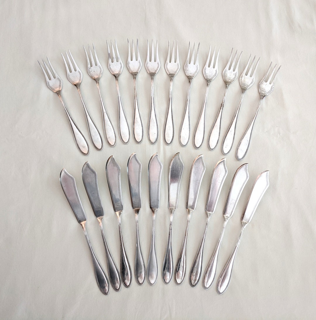 German .800 Silver Fish Set, Service for 10, 2 Extra Forks; Monogram ...