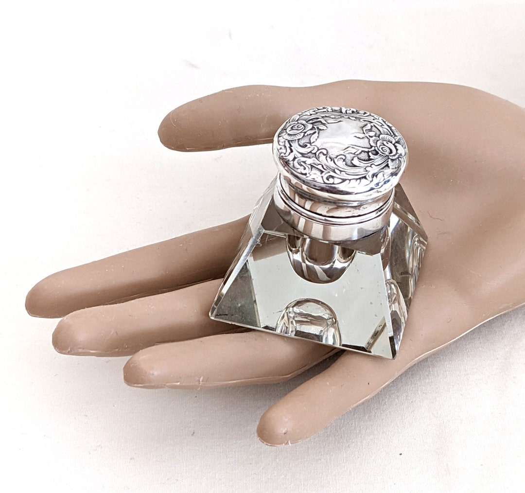 Sterling Mounted Cut Glass Ink Well 2 X 2 X 2 Inches Hinged - Etsy