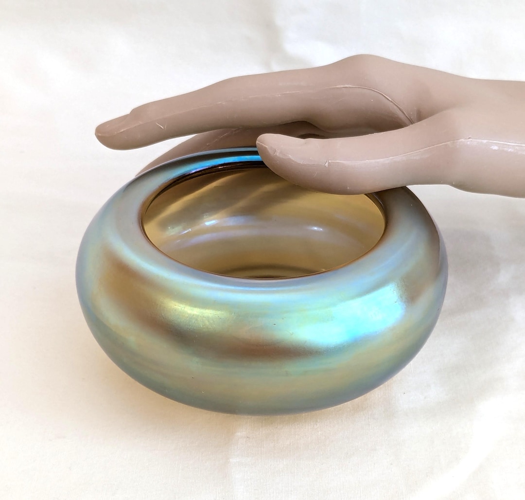 Handmade Golden Aurene Glass Bowl: Iridescent Folded Rim - Etsy