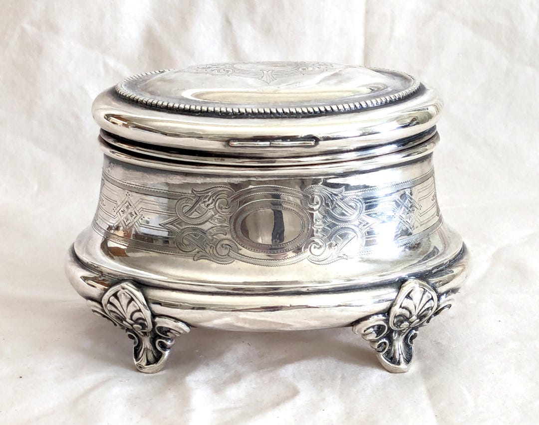 Mid 19th Century Coin Silver Trinket Box: Chase Work & Beading - Etsy