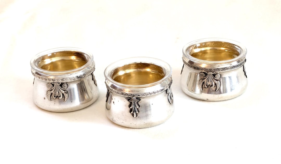Antique German .800 Silver Salt Cellars With Glass Liners - Etsy