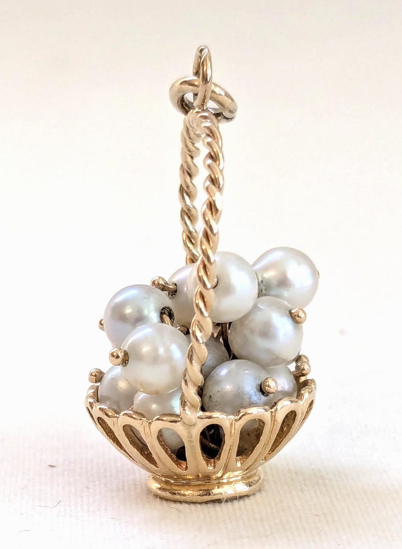 14k Gold Basket Charm With White Pearls - Etsy