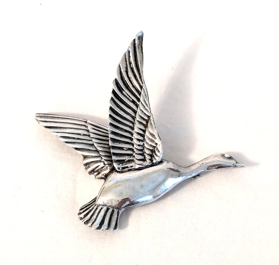 Large Sterling Silver Flying Goose Brooch - 3 1/2" H - Etsy