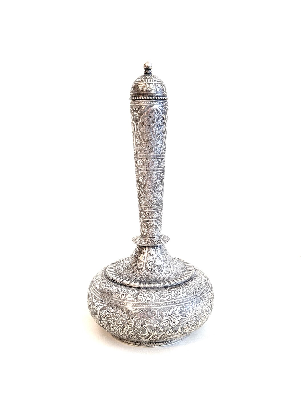 Kashmir / Anglo-indian Silver Flask surahi, Elaborate Chasing 6 3/4 ...