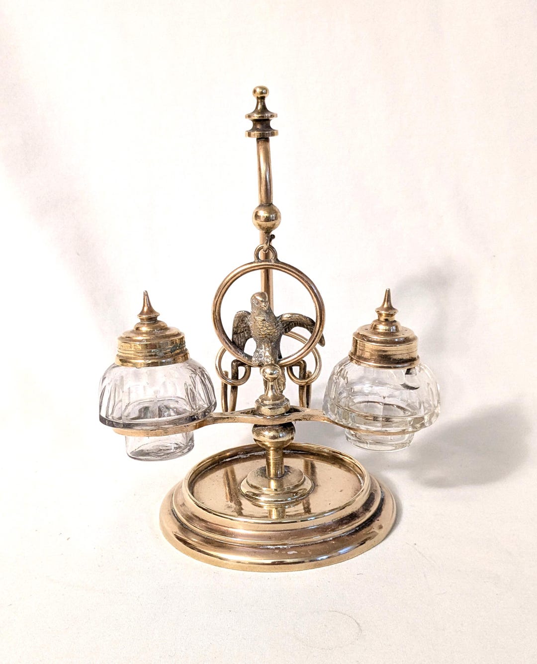 Brass Double Inkwell Stand: Swinging Parrot & Cut Glass Bottles - Etsy