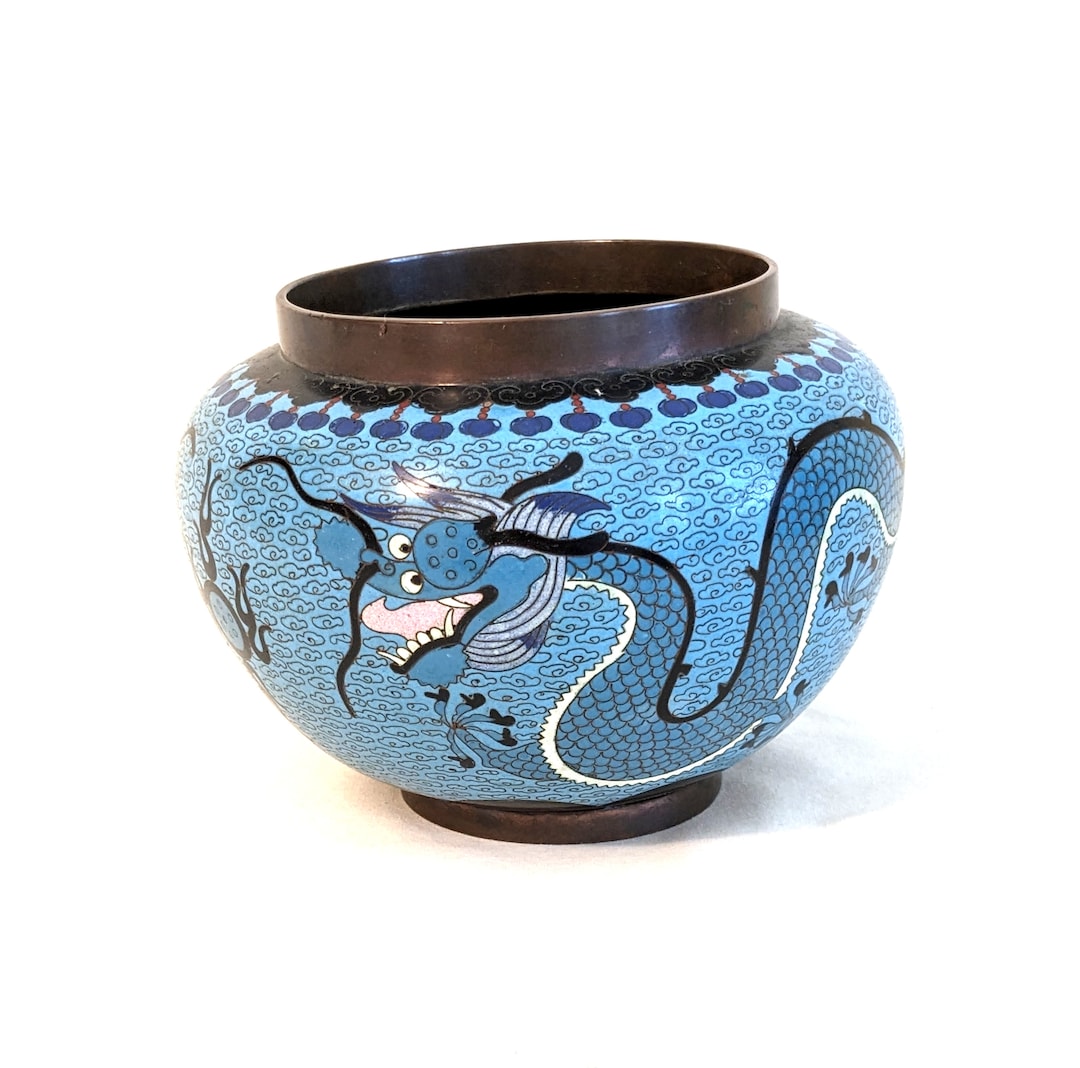 Chinese Cloisonne Bowl, Dragon Motif, Copper Base and Rims, 4 1/2 H X 5 ...