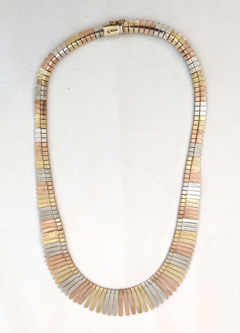 14k Tri-color Gold Italian Cleopatra Collar Necklace, 17 Inches Long ...
