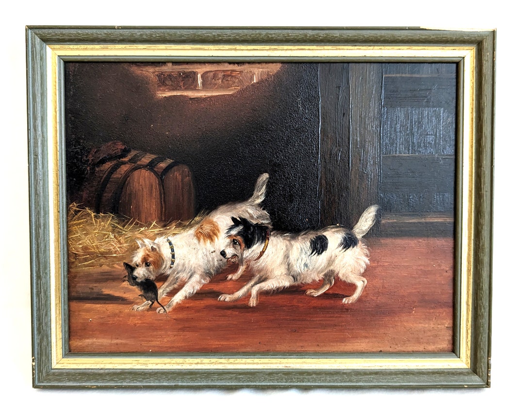 Two Terriers Chasing Rats, in the Manner of George Armfield, Oil on ...