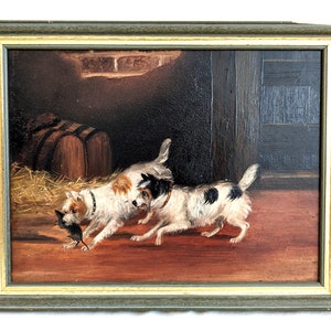 Two Terriers Chasing Rats, in the Manner of George Armfield, Oil on ...