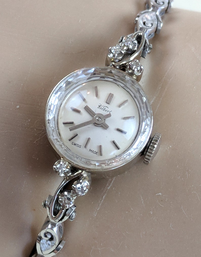 Kelbert 14k white gold & diamond ladies watch Swiss movement | Etsy