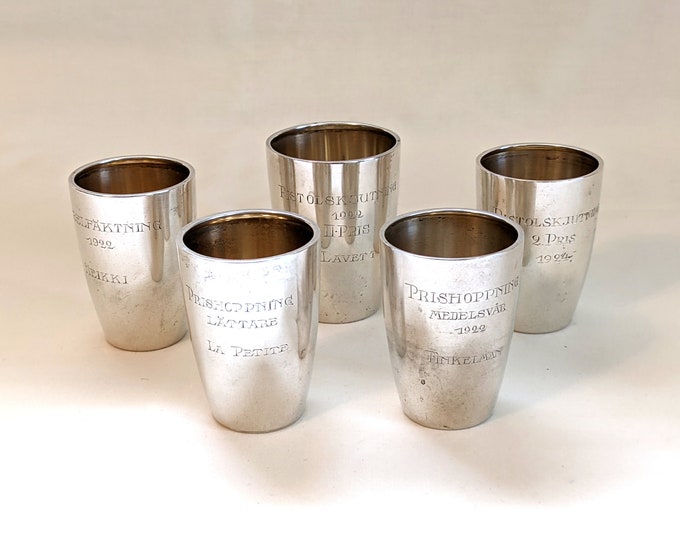 Group of 5 Swedish .800 Silver Liquor Shot Cups, Gilt Interiors ...