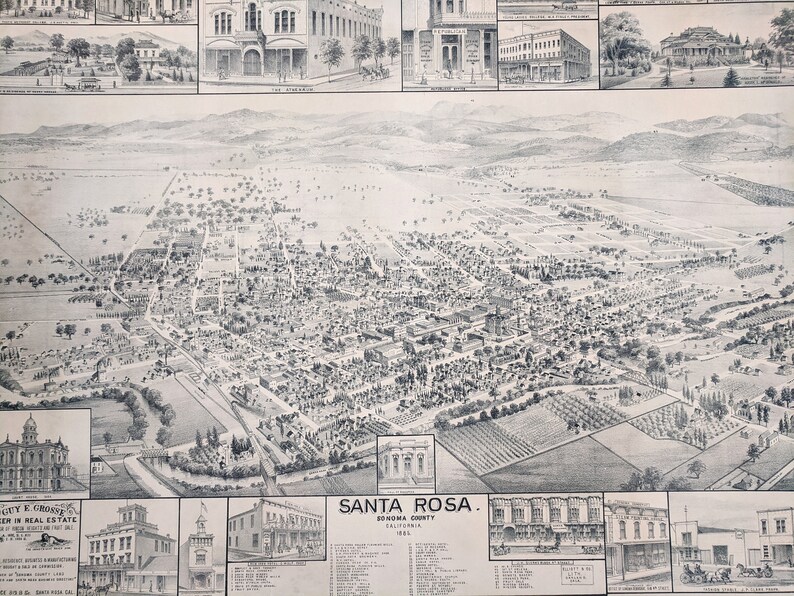 Reproduction of 1885 Map of Santa Rosa Sonoma County | Etsy