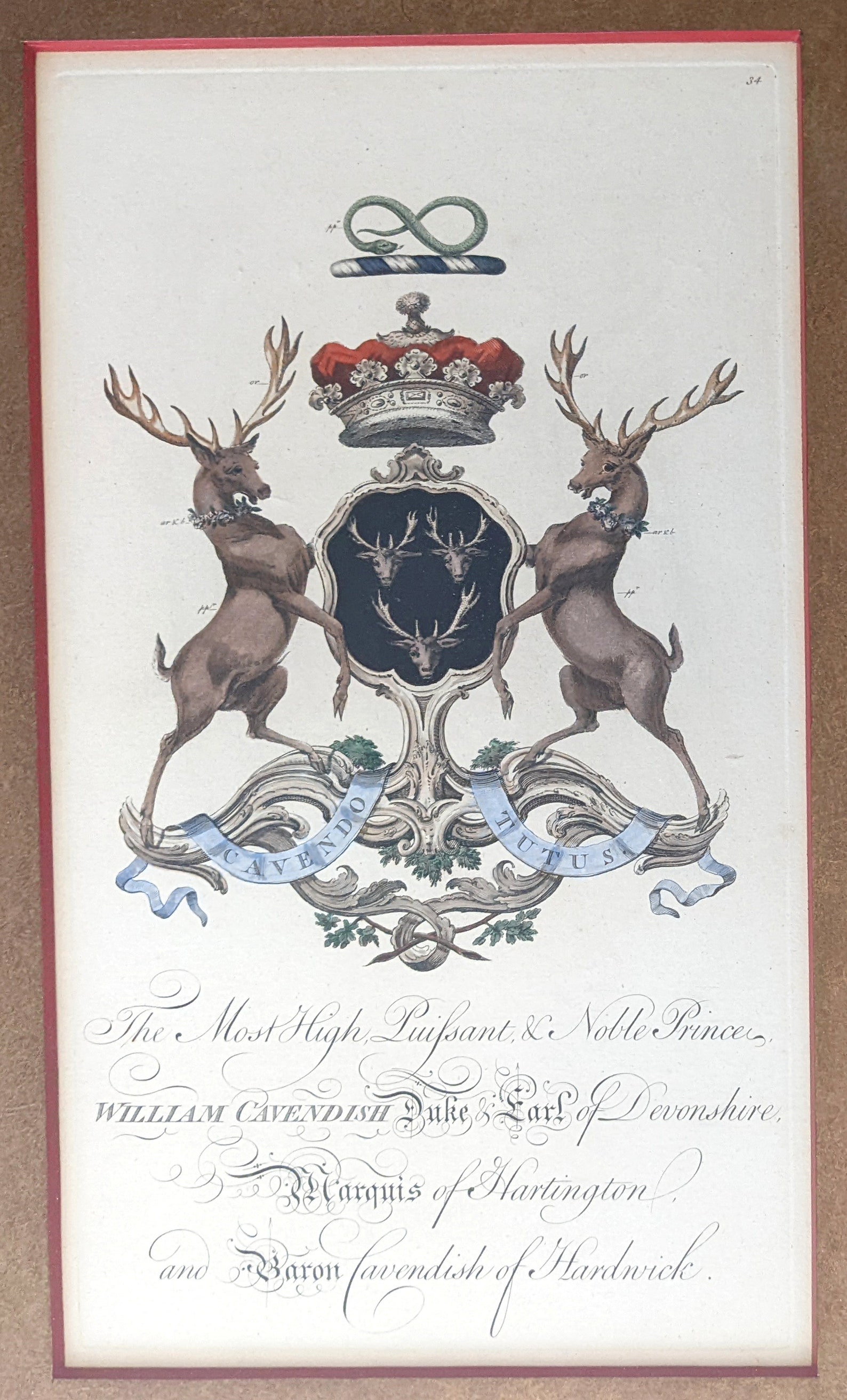1784 Dukes of Devonshire Coat of Arms: Hand-colored Engraving - Etsy