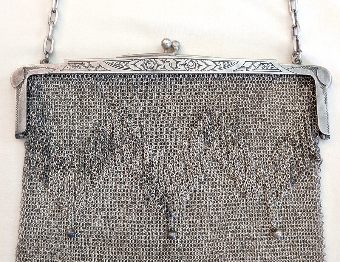 Polish .800 silver mesh Art Deco flapper hand / shoulder bag | Etsy