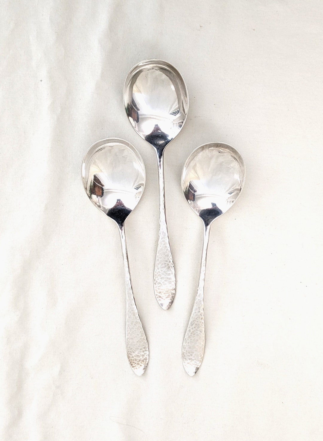 3 Robert Wallace & Sons Hammered Sterling 'puritan' Gumbo Spoons, 7 ...