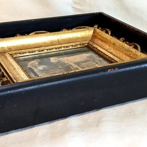 Antique Shadow Box Picture Frame, Hand Colored Photo of Woman and Cows ...