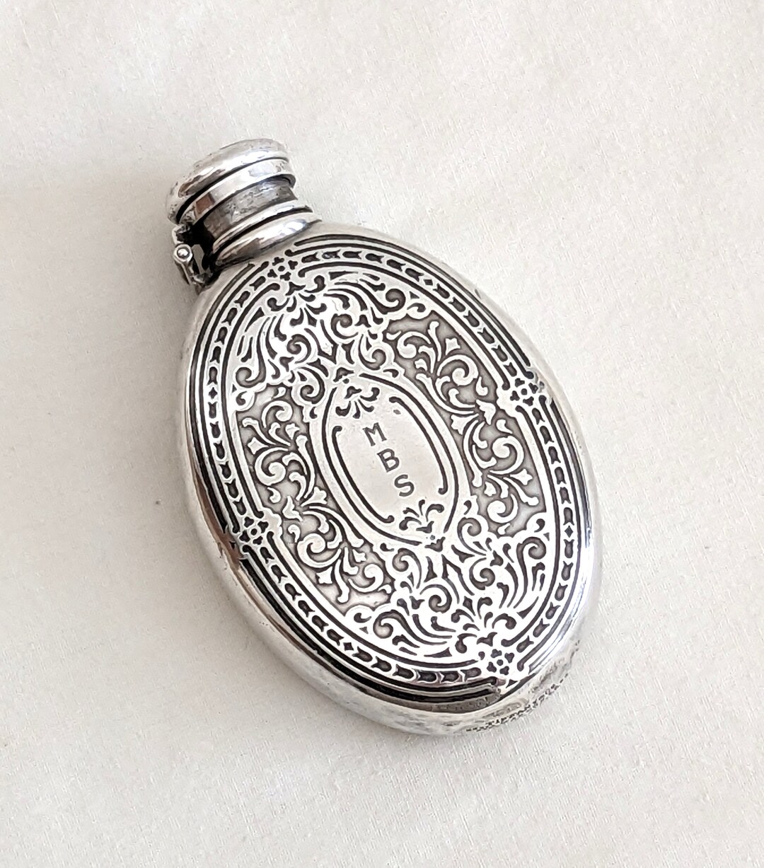 Tiffany & Co Small Sterling Flask, Acid Etched Motif, "mbs" Monogram ...
