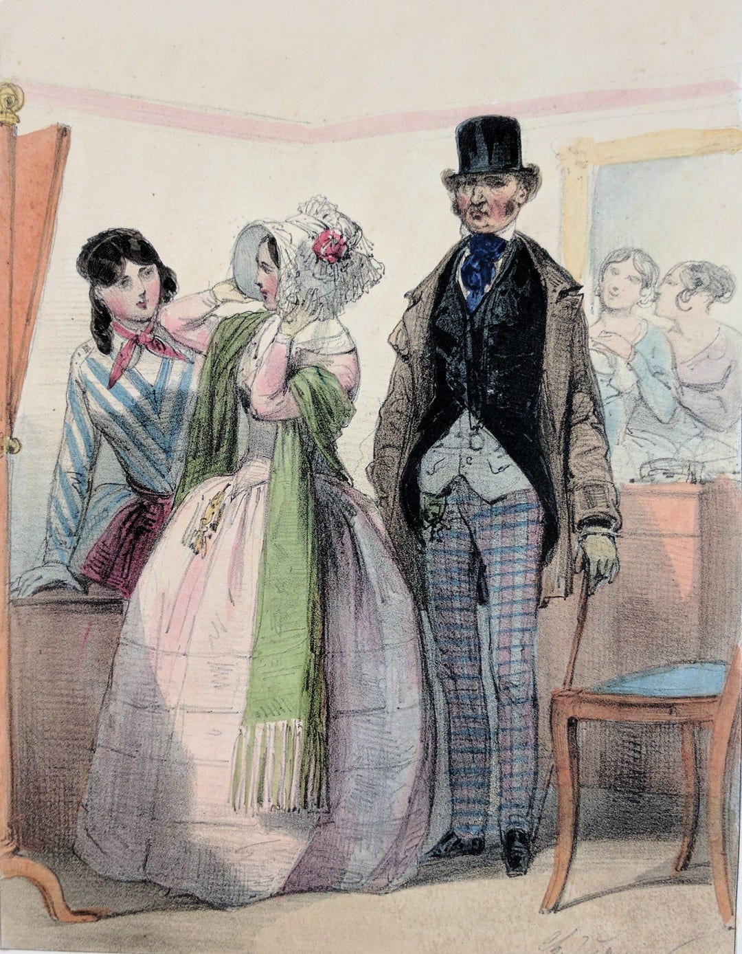 Charles Vernier Hand Colored Stone Lithograph, From 'les Grisettes ...