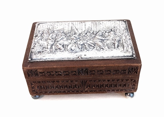 Dutch 1927 Hand Carved Wood Box .833 Silver Mounted Lid - Etsy