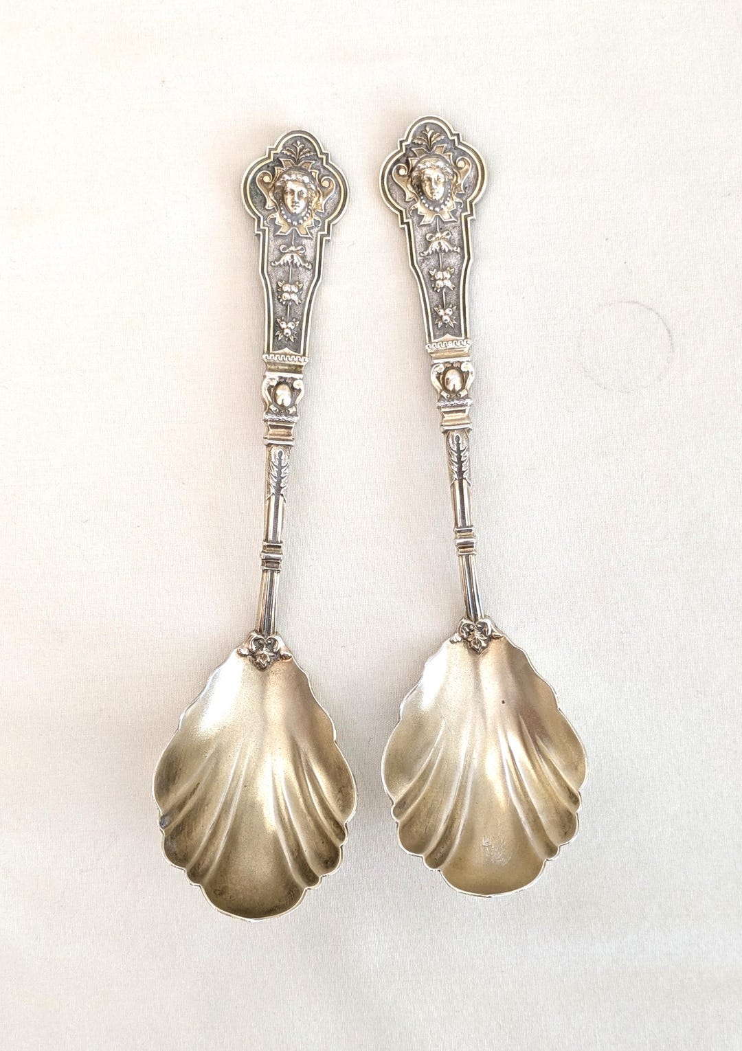 Gilt Coin Silver Sugar Spoons: US Made Serving Shells, Pair - Etsy