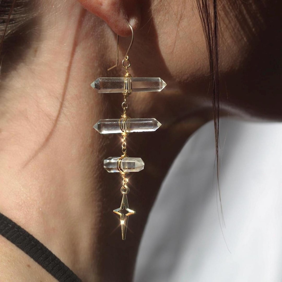 Crystal Statement Earrings- Ladder Style With 3 Double Terminated ...