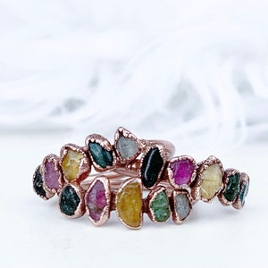 Rainbow Tourmaline Ring, Stackable Tourmaline Ring, Tourmaline Multi ...