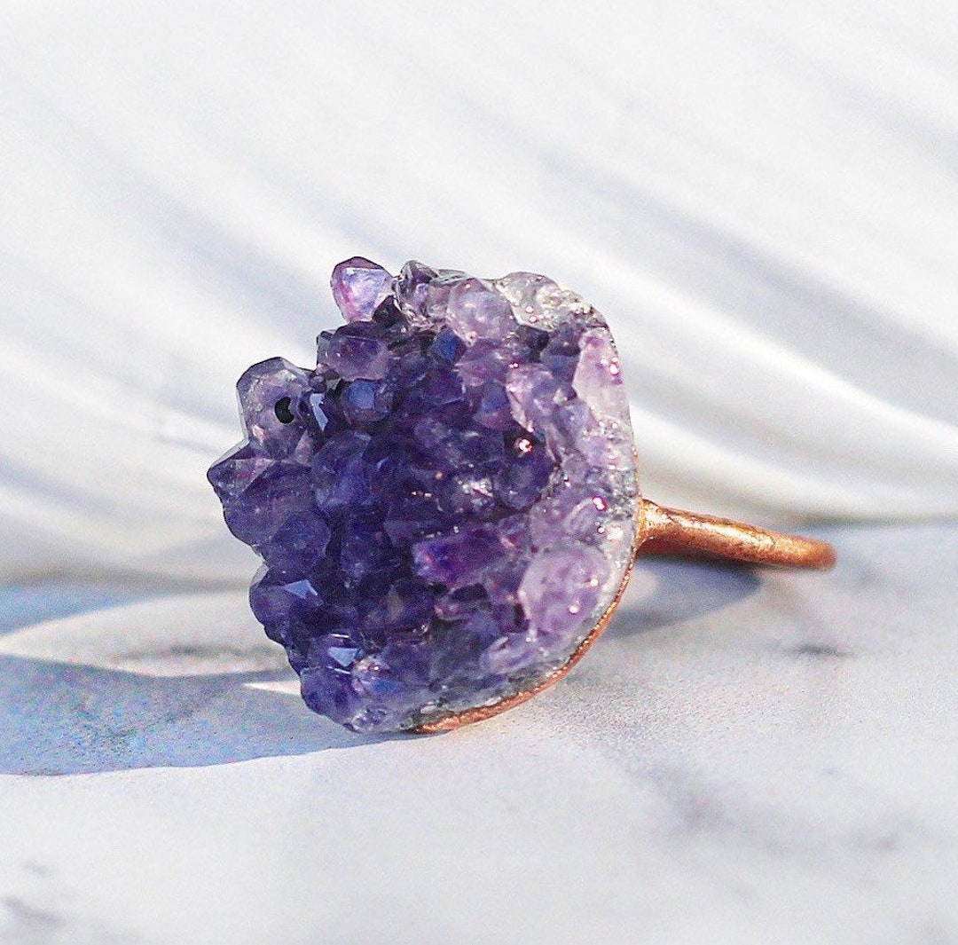 Amethyst Geode Ring, Raw Geode Ring, Chunky Amethyst Ring, Chunky Boho ...