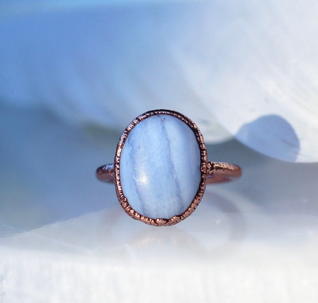 Blue Lace Agate Ring Blue Lace Agate Crystal Statement Ring - Etsy