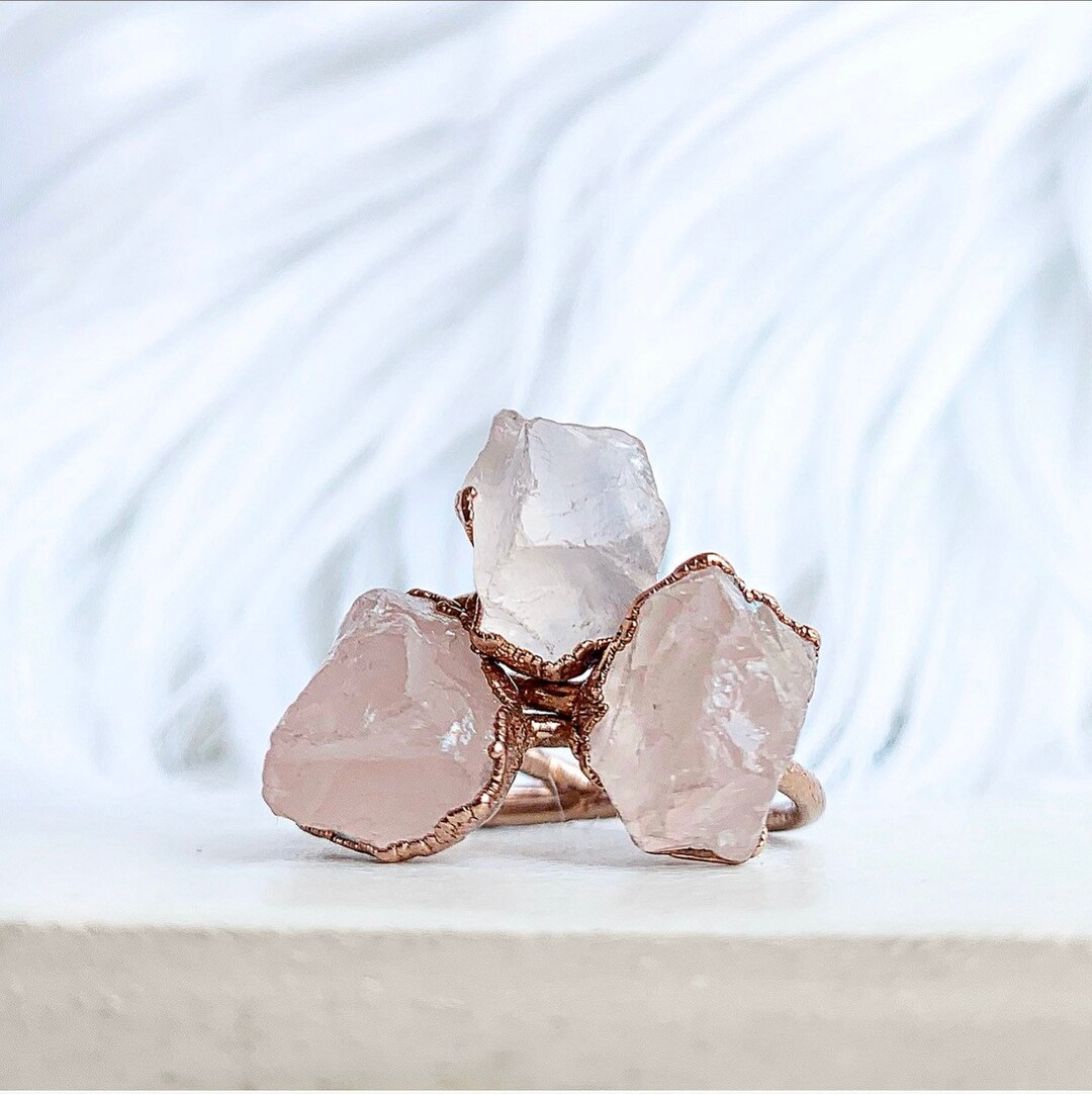 Raw Rose Quartz Ring Gift for Her Delicate Rose Quartz Stone - Etsy