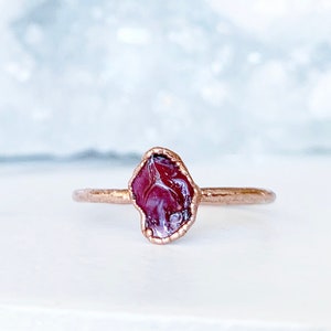 Dainty Raw Garnet Ring, Stackable, January Birthstone Ring, Delicate Garnet Ring, Tiny Garnet ...