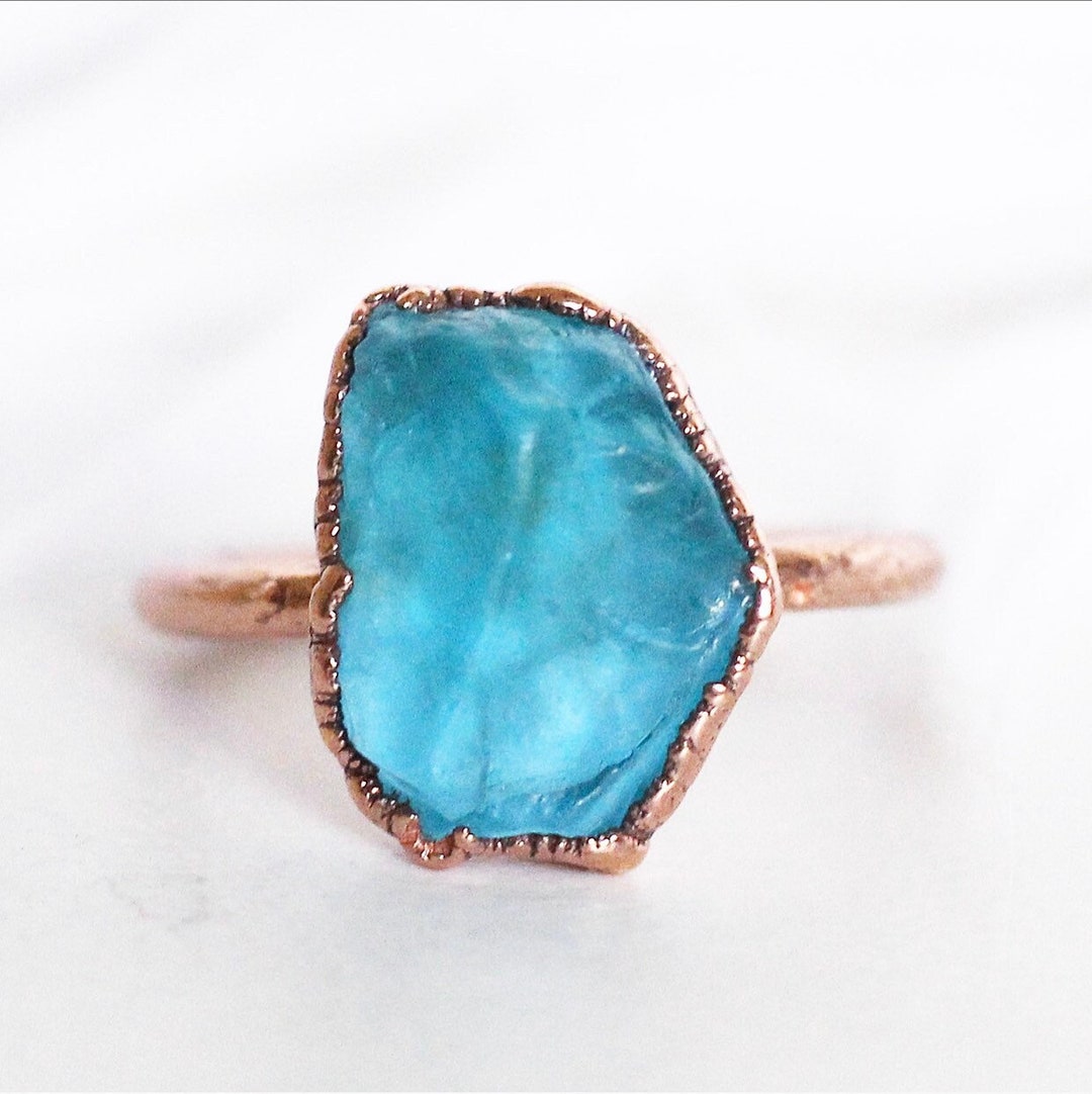 Chunky Blue Apatite Ring, Apatite Raw Stone, Big Crystal Ring, Raw ...