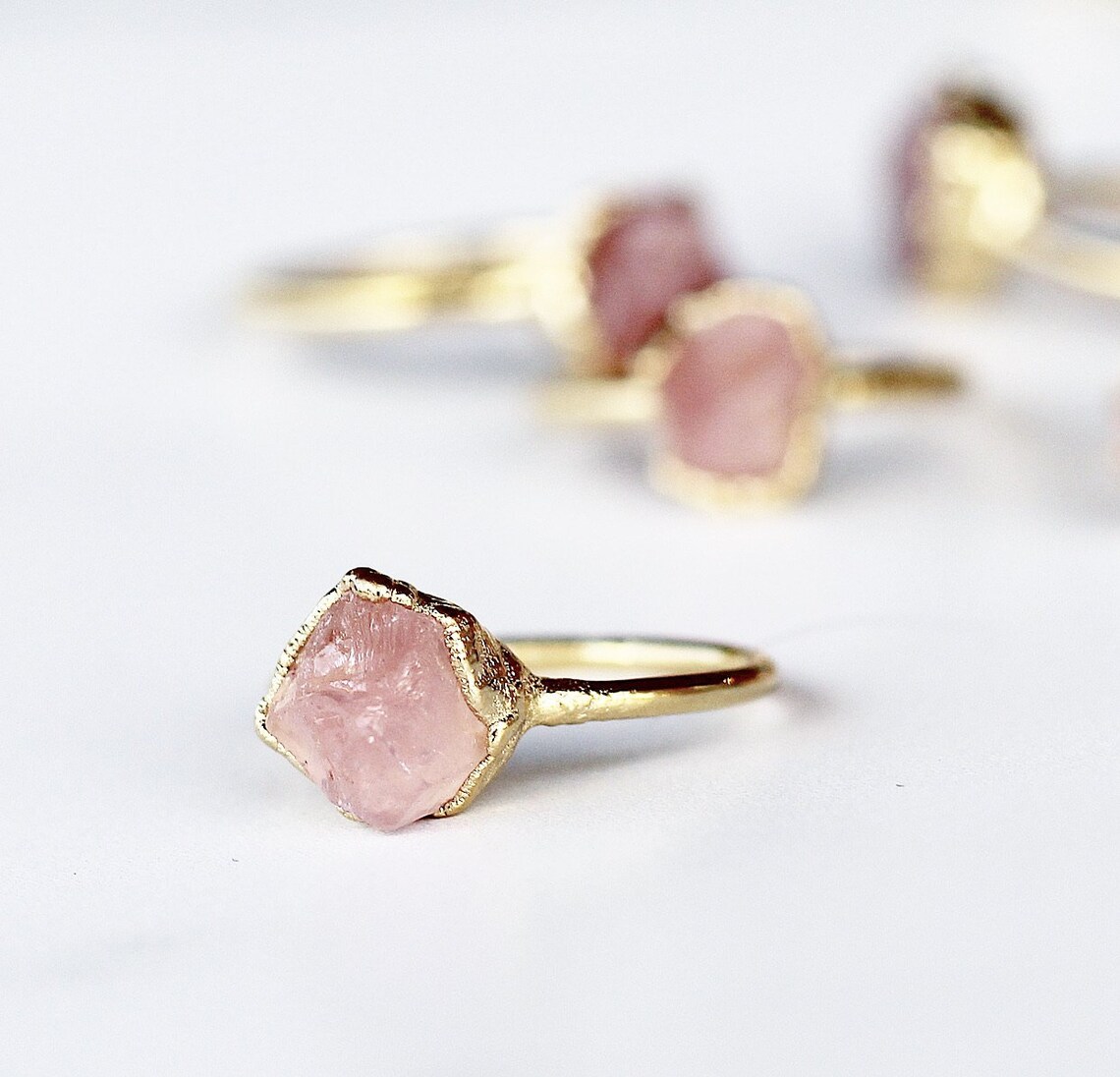 Raw Rose Quartz Ring in Gold Natural Rose Quartz Gold Rose - Etsy