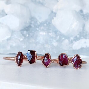 Dainty Raw Garnet Ring, Stackable, January Birthstone Ring, Delicate Garnet Ring, Tiny Garnet ...