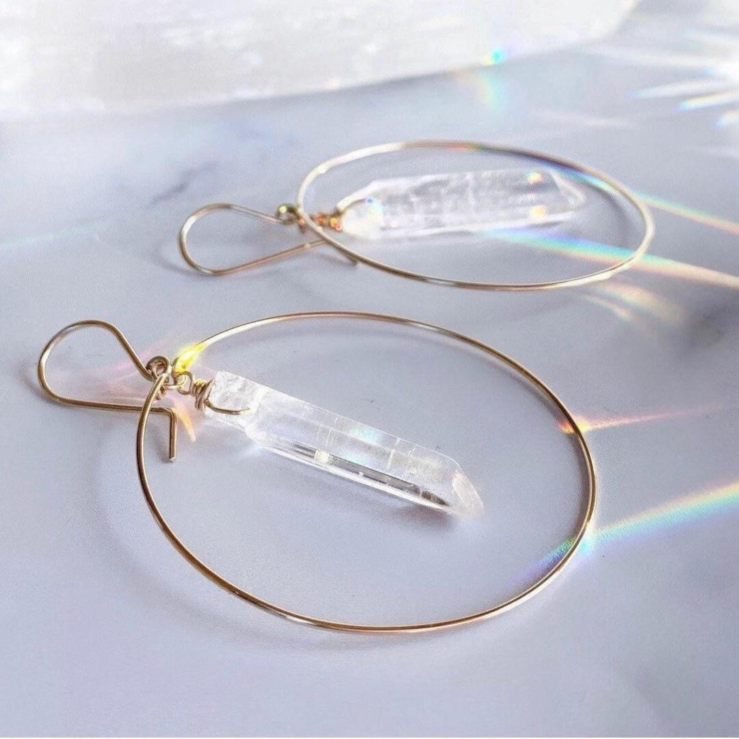 Crystal Quartz Hoop Earrings, Gold Boho Hoops, Crystal Hoops, Healing ...