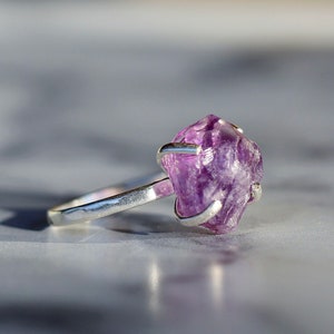 Sterling Silver Raw Amethyst Ring, February Birthstone Ring, Uncut Amethyst Ring, Claw Style Raw ...